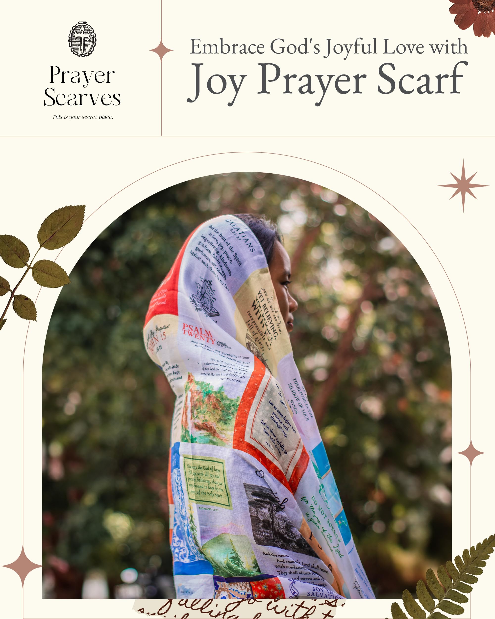 Joy Prayer Scarf - Large, Lightweight Prayerfully Made Bible Verse Shawl, 35x70", Colorful Uplifting, Meaningful Faith Gift (Scarf Only)