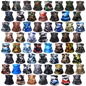 didaey 60 pcs neck gaiter bulk for men women balaclava face mask coverings seamless headwear bandana uv protection neck scarf(camouflage pattern)