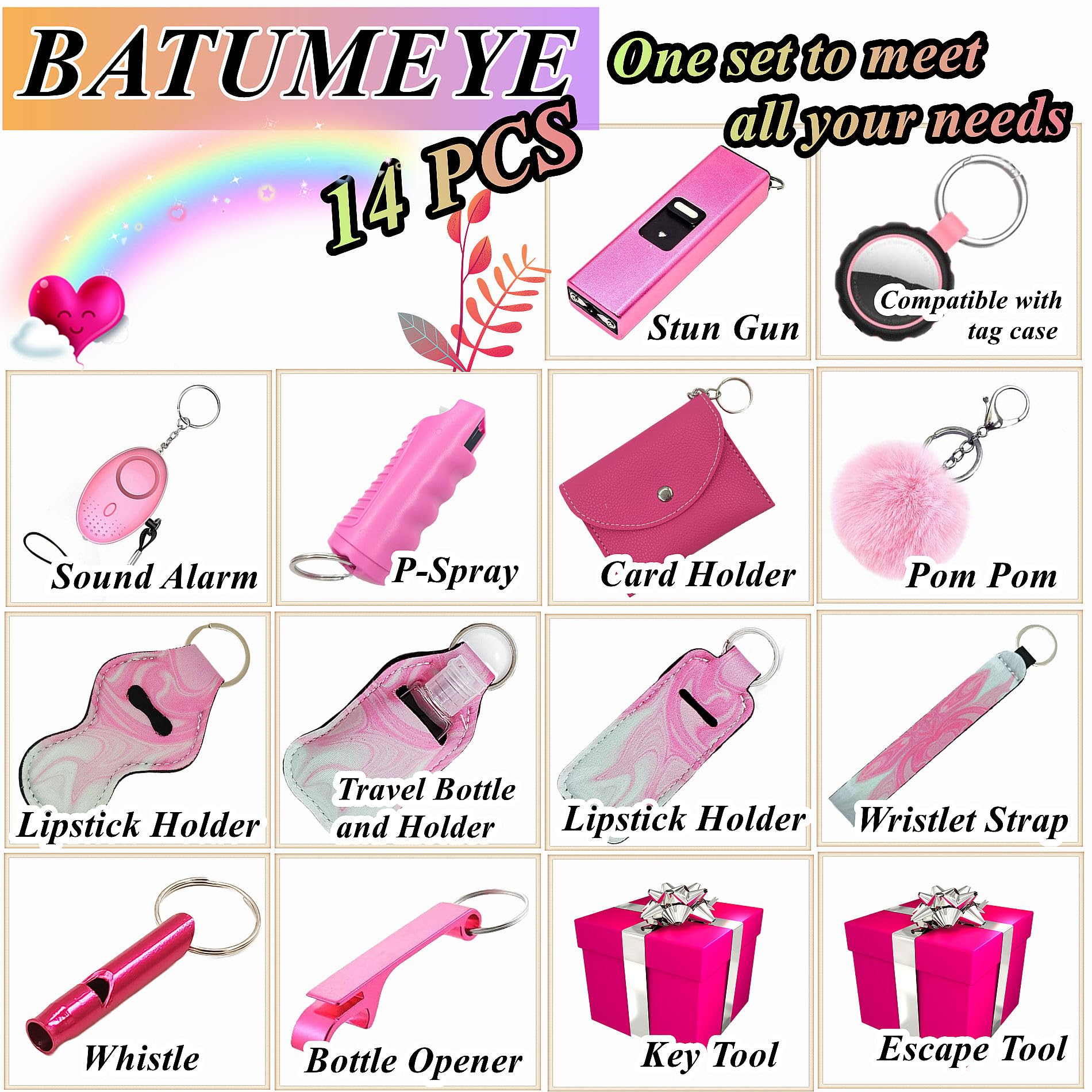 BATUMEYE Gift Set for Woman with Card Holder, Wristlet Lanyard,Pom Pom Ball,Travel Bottle Holder(pink)