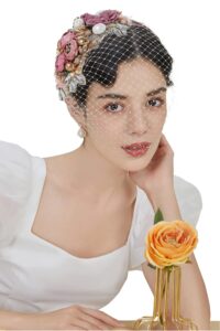 babeyond 1920s fascinator mesh flower pearl veil headband bridal wedding tea party fascinator veil for women