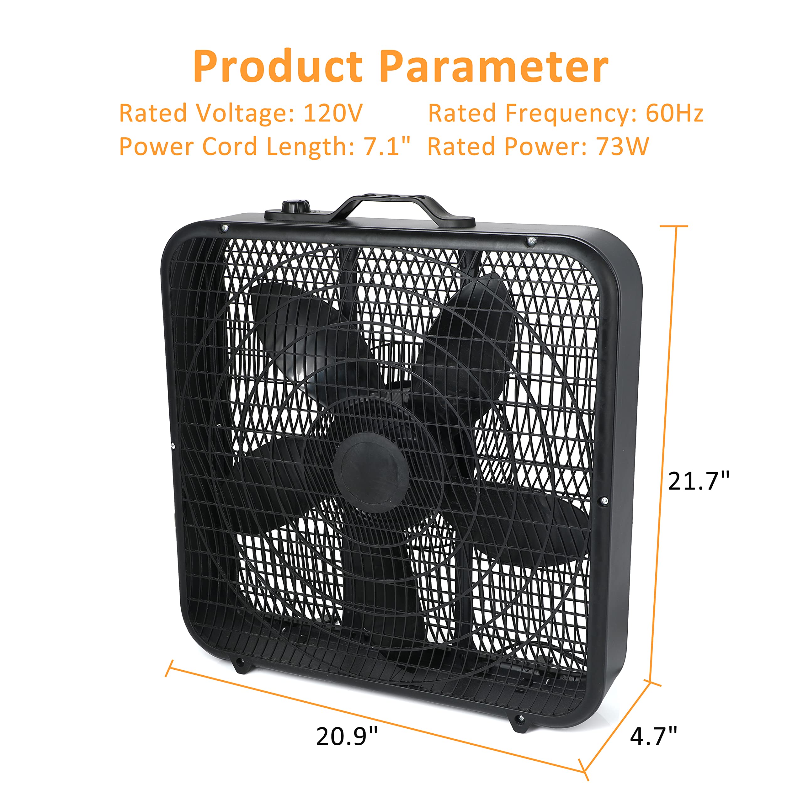 InfiniPower 20” Box Fan, 3-Speed Cooling Floor Fan with Aerodynamic Shaped Fan Blades, Convenient Carry Handle and Safety Grills, Black