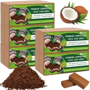 zeedix premium coco coir brick-10 pack,24gallons coconut coir potting soil for plants,14lbs compressed coco fiber starting soil with low ec & ph balance for gardening flower herbs and vegetables