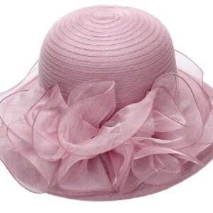 Women's Organza Kentucky Fascinator Hat Derby Cloche Bowler Hat Cocktail Tea Party Wedding Sun Hat Purple