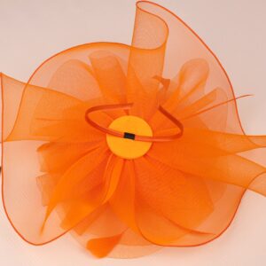 TLMNU Sinamay Fascinator Hat Floral Feather Pillbox Derby Hats for Women Wedding Tea Party with Headband Clip 01Orange