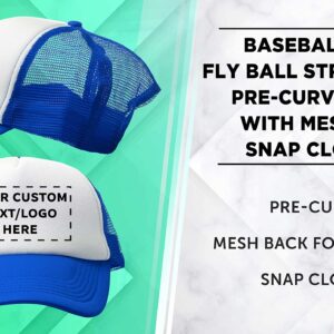 100 Fly Ball Structured Mesh Caps Set - Customizable Text, Logo - Casual, Sporty, Adjustable, Breathable, Comfortable - Blue