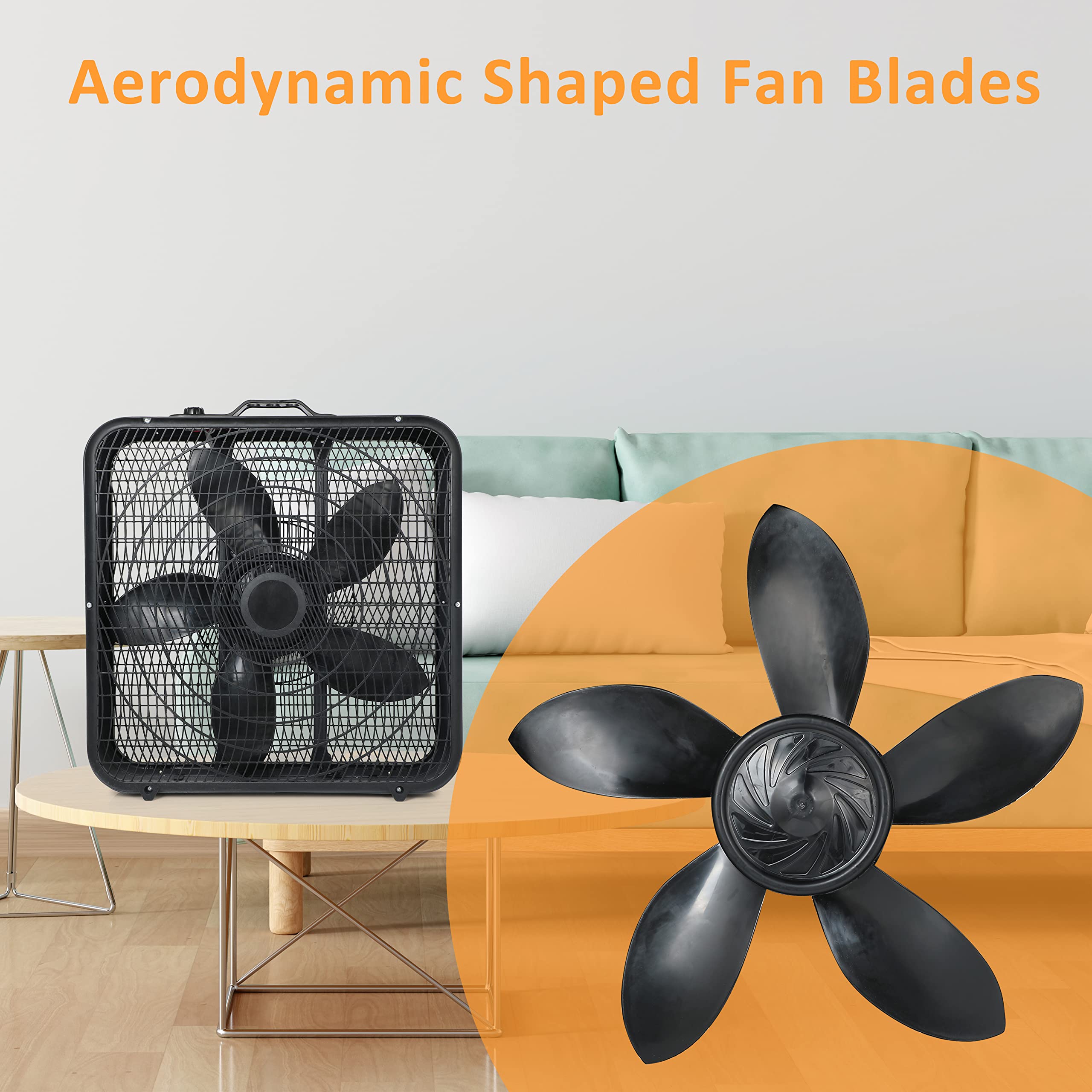 InfiniPower 20” Box Fan, 3-Speed Cooling Floor Fan with Aerodynamic Shaped Fan Blades, Convenient Carry Handle and Safety Grills, Black