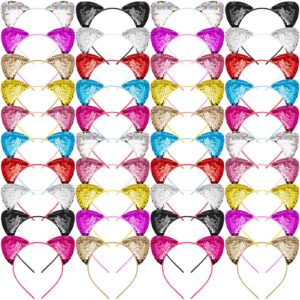 yinder bling mermaid sequin headband, 40 pcs cute kitty hairbands with cat ears hair hoops, daily hair accessories for women girls in 10 colors