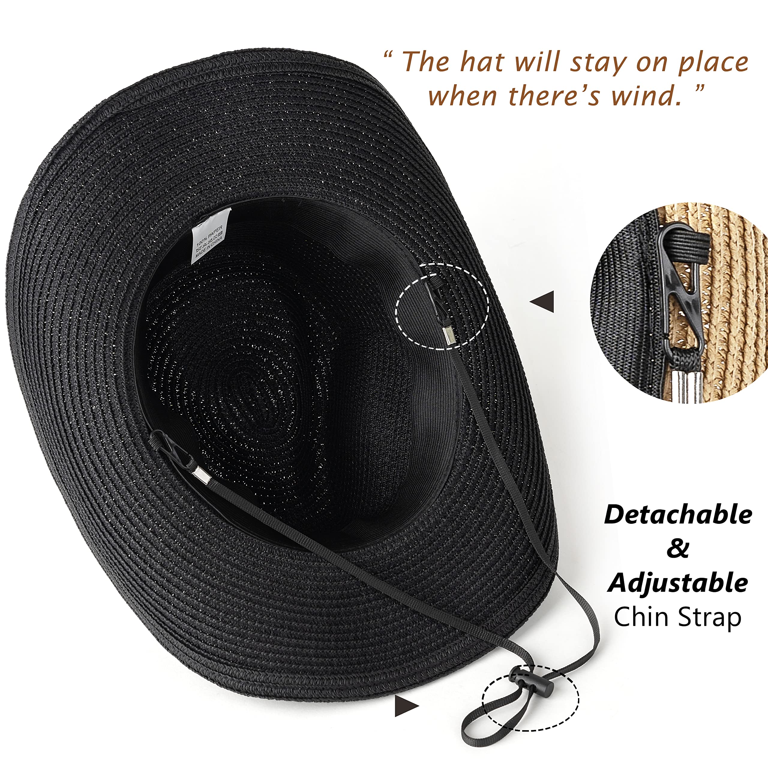 Lisianthus Straw Cowboy Hat for Women & Men Western Cowgirl Hat with Wide Brim Blue Bead-Black