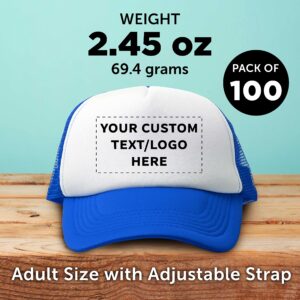 100 Fly Ball Structured Mesh Caps Set - Customizable Text, Logo - Casual, Sporty, Adjustable, Breathable, Comfortable - Blue