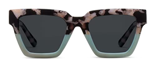 Peepers by PeeperSpecs Women's Out of Office Sun Square Polarized, No Correction Sunglasses, Black Marble/Mint, 51 + 0