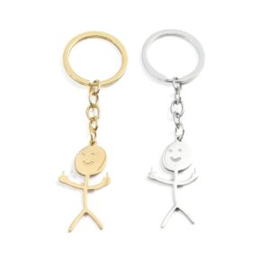 colorful bling funny doodle stainless steel keychain middle finger keyring long distance friendship bff matching jewelry gift-2pcs