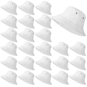 24 pcs washed cotton bucket hats bulk packable outdoor sun hat wide brim fishing hat travel beach summer cap for men women (white)