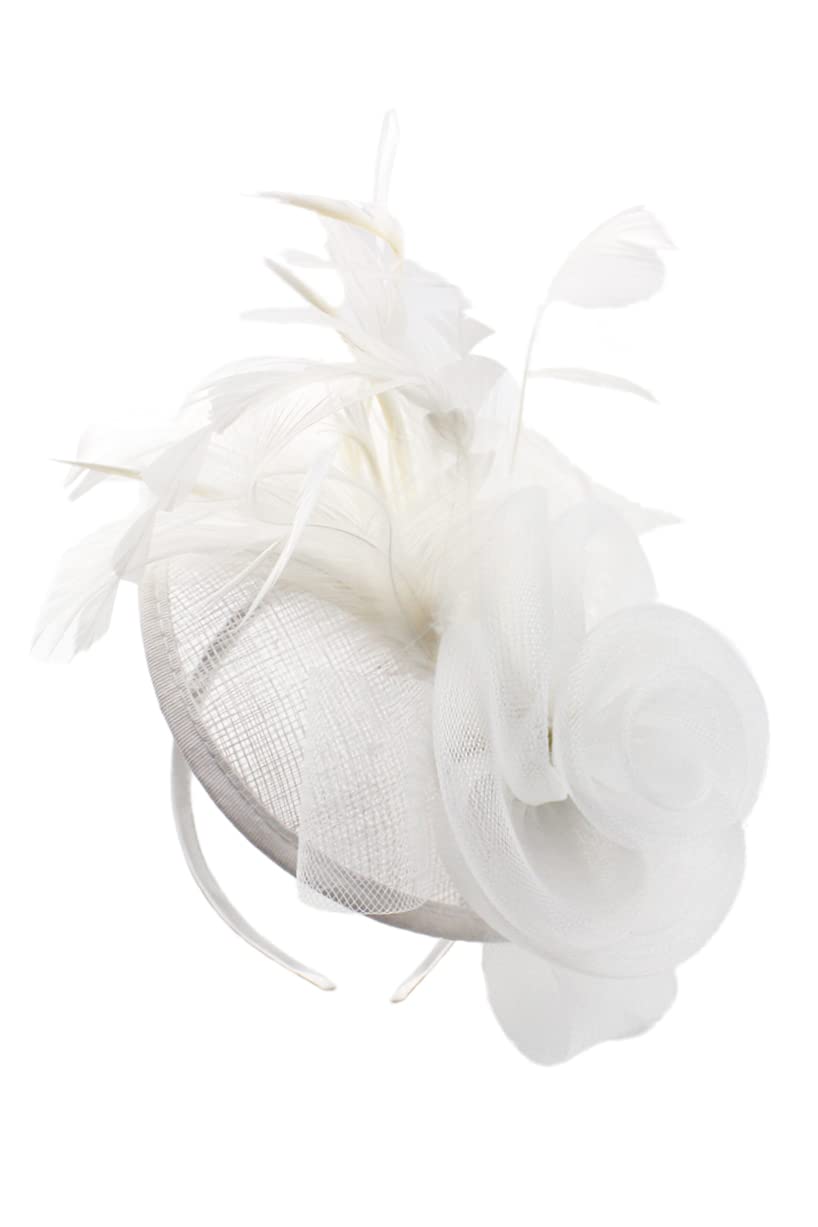 Gionforsy Fascinators Hats for Women Feather Kentucky Derby Hats with Pearl Necklaces Lace Gloves Wedding Veil Hat (US, Alpha, One Size, White)