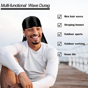 ASKNOTO 9 Pcs Silky Durag with Long Tail for Men, Pack Durags Do rags for 360 Waves