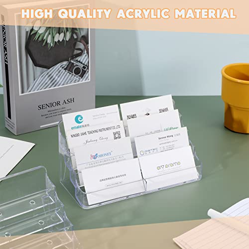 Jutom 4 Pcs 8 Pocket Acrylic Business Card Holder 7.68 x 3.43 x 3.82 Inch Business Card Holder Display Clear Stand Card Organizer Multi Business Card Holder for Desk Literature Flyer Pamphlet