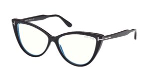 tom ford eyeglasses ft 5843 -b 005 matte black, t logo/blue block lenses