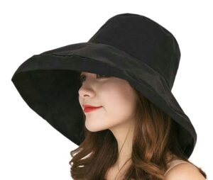 women sun hat wide brim uv protection soild bucket hat travel outdoor beach hat black