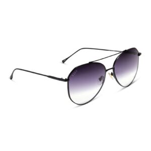 DIFF Jane lightweight oversized aviator sunglasses women UV400 protection, Matte Black + Sharp Grey Gradient