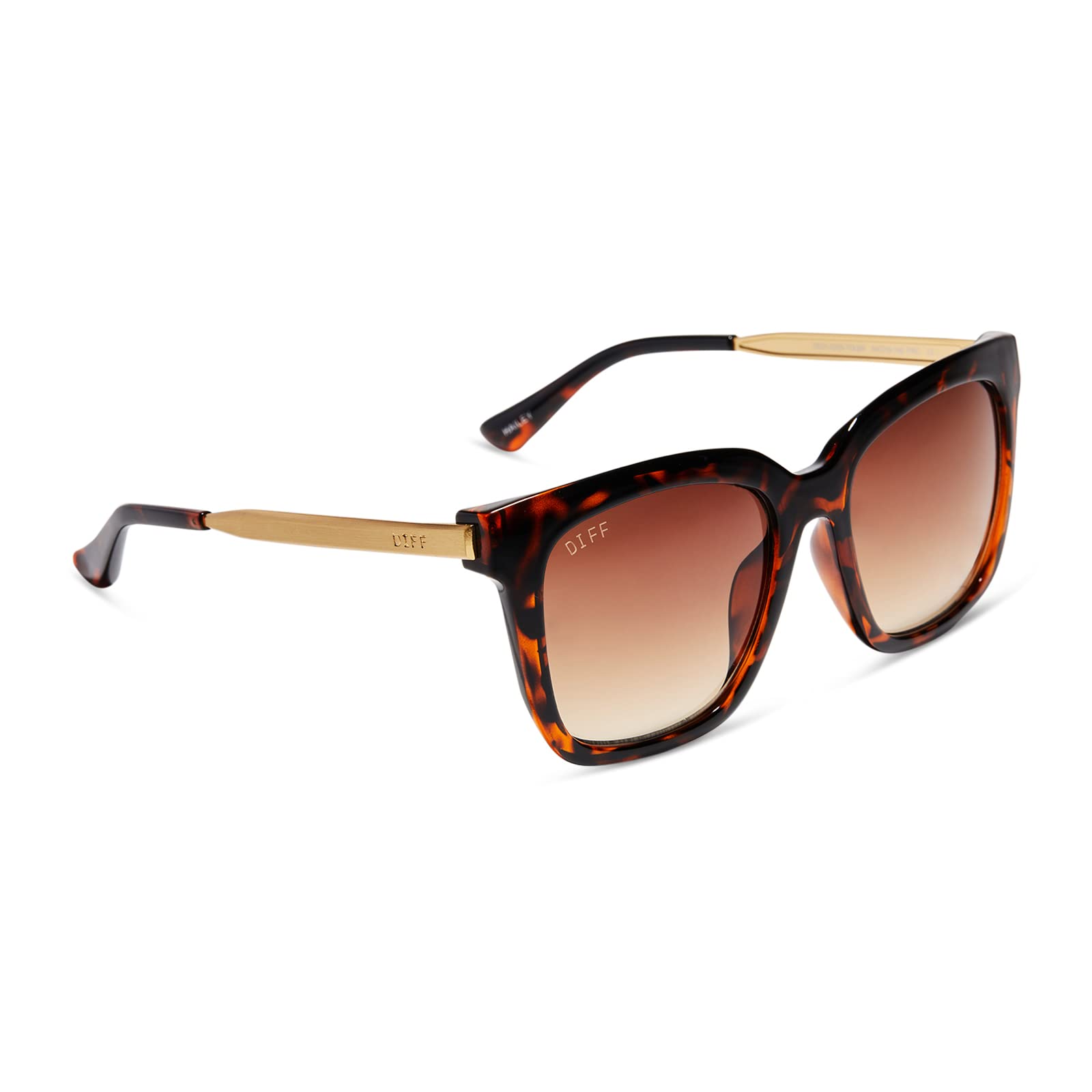 DIFF Hailey oversized lightweight square sunglasses for women UV400 protection, Black Brown Tortoise + Brown Gradient