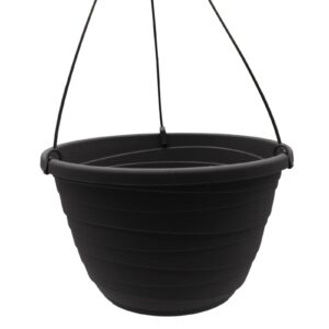 the hc companies 11 inch wrapt hanging planter - lightweight outdoor plastic hanging basket for plants, herbs, flowers, black