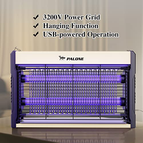 PALONE Electric Bug Zapper 3200V Mosquito Zapper Killer Indoor Insect Killer with Hanging Chain Mosquito Trap with Removable Collection Tray USB Electric Bug Zapper Outdoor for Home Office Warehouse