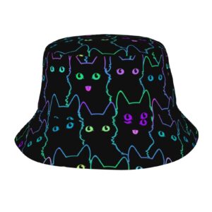 psychedelic cat bucket hat fisherman cap for women men, trippy art decor packable casual lightweight travel beach sun hats for summer outdoor headwear,unisex