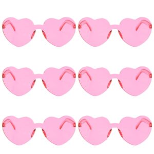 fengek 6 pcs heart shape sunglasses frameless transparent glasses party favors for women, pink