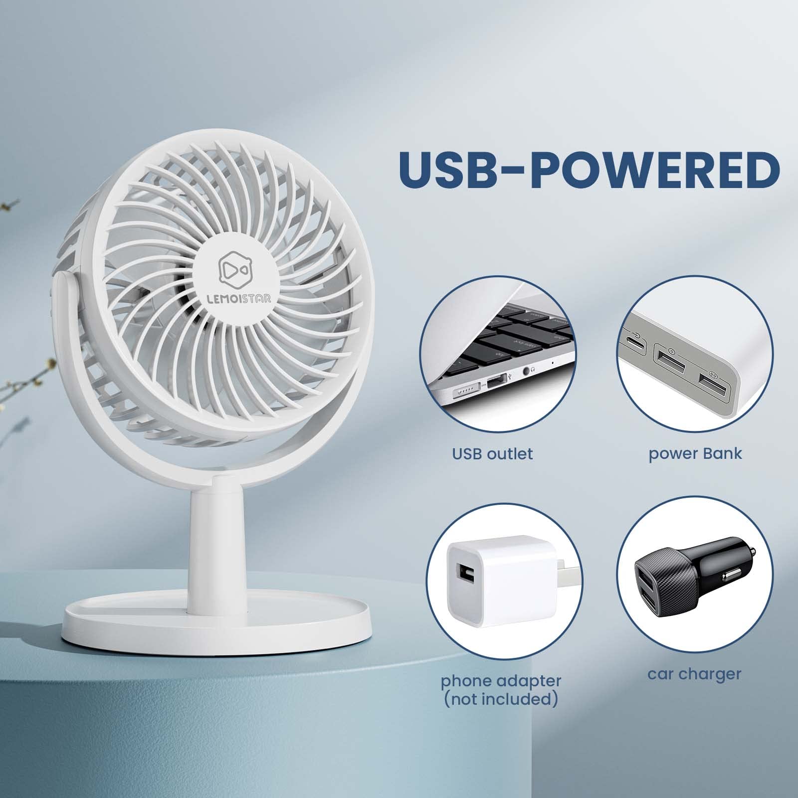 4 Speeds Strong Desk Fan with Elegant Apperance, Personal Portable Mini USB Fan, Quiet, 310 Degree Rotation, Detachable, Easy to Clean, Lightweight, 4 inch, for Bedroom, Desk, Home… B08QTX4K7L