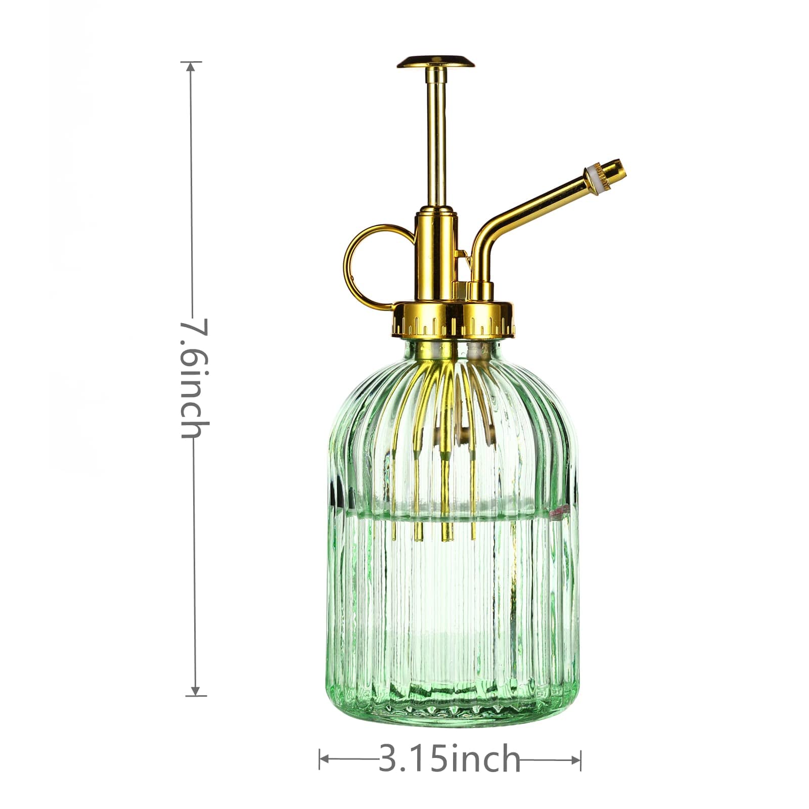 Aebor Glass Plant Mister Spray Bottle, 7.5" Green Glass Water Spray Bottle with Gold Top Pump Small Watering Can, Small Plant Sprayer Mister for Indoor Outdoor House Plant, Green+Gold (Green+Gold E)