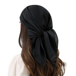 riiqiichy womens head hair scarf black like satin silk scarf sleeping hair wrapping night 27.5"