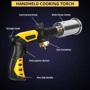 Powerful Cooking Torch, TBTEEK Sous Vide Propane Torch, Kitchen Culinary Grilling Torch Lighter for Searing Meat, Charcoal Lighter, BBQ and Campfire Starter (Tank Not Included)