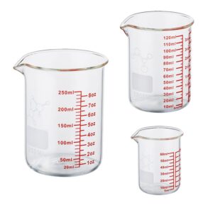 high borosilicate glass measuring cup set-v-shaped spout，includes 60ml(2oz), 120ml(4oz), and 250ml(8oz) glass measuring beaker for kitchen or restaurant, easy to read