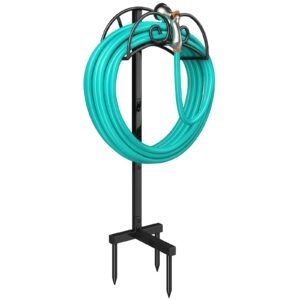 garden hose holder, water hose stand for outside, pipe storage rack for outdoor, heavy duty metal hose reel, black