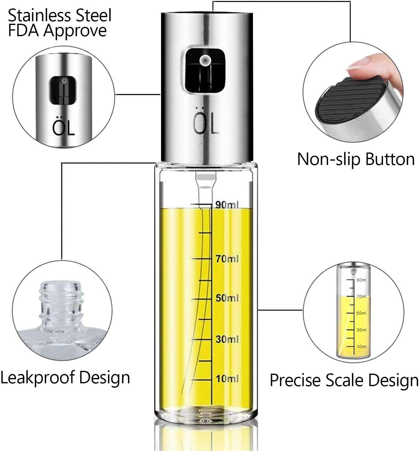 Oil Sprayer for Cooking, Olive Oil Spray Bottle for Kitchen 100ml Glass Olive Oil Sprayer Mister Oil Vinegar Spritzer Sprayer Glass Bottles for Cooking/Salad/Barbecue