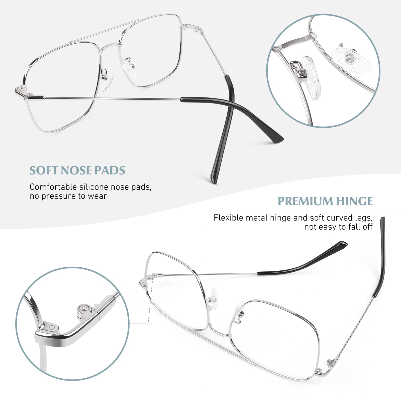 LINVO Fake Glasses Non Prescription Clear Lens Metal Frame Fashion Eyewear for Women Men