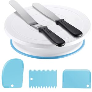 kootek cake decorating kit baking supplies cake turntable with 2 frosting straight angled spatula 3 icing smoother scrapers baking accessories tools for beginners and pros, blue