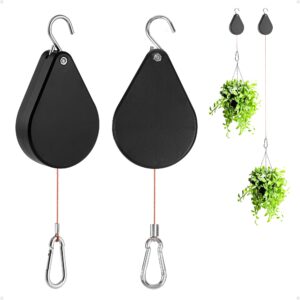 kitwinney retractable plant hanger - upgrade plant pulleys for hanging plants, easy to raise and lower, suitable for garden flower pots, hanging planter, bird feeder（black, 2 pcs）