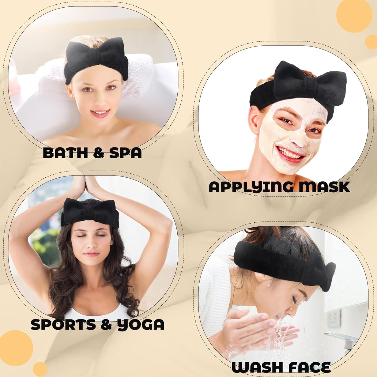 Sintuff 24 Pcs Sleepover Party Favors Includes 12 Black Spa Party Supplies Headband and 12 Funny Sleep Silk Eye Mask, Plush Bow Hair Band Blackout Eye Mask for Washing Women Men Spa Pajama Party