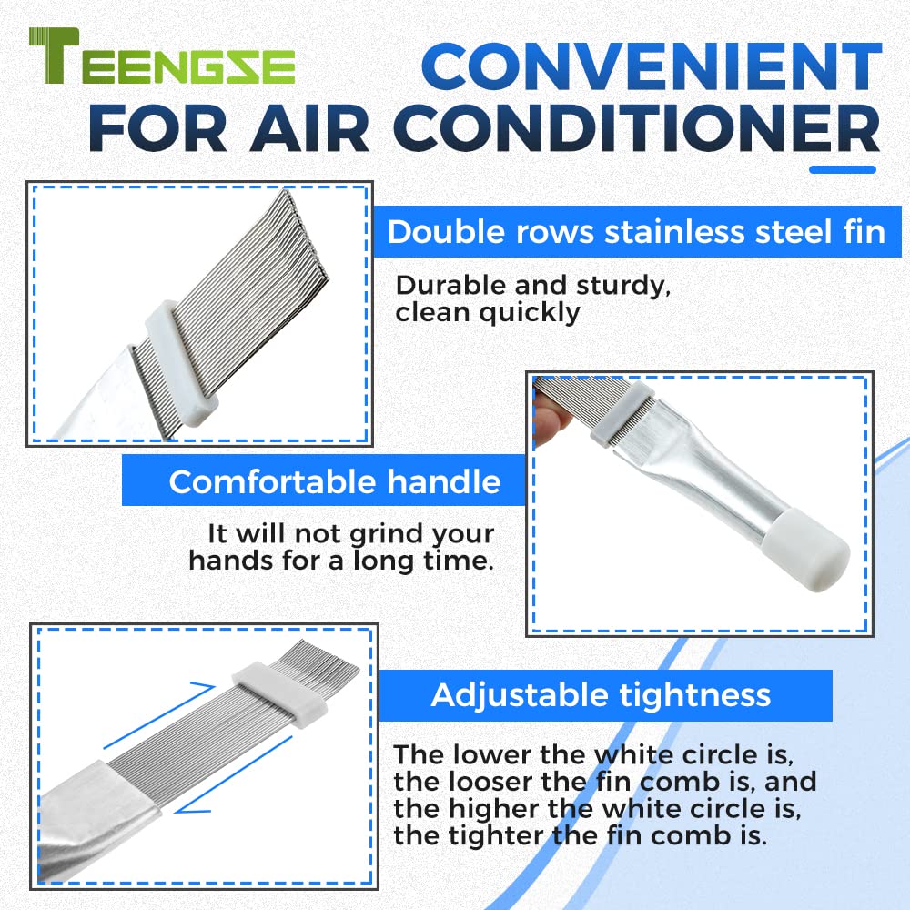 TEENGSE 7PCS Air Conditioning Brush Set, FCR6 Fin Comb Tool, Radiator Condenser Fin Comb, Stainless Steel Air Conditioner Condenser Fin Comb for Cleaning AC Evaporator Radiator Refrigerator