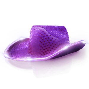 windy city novelties led light up sequin cowboy hat - unisex (purple)