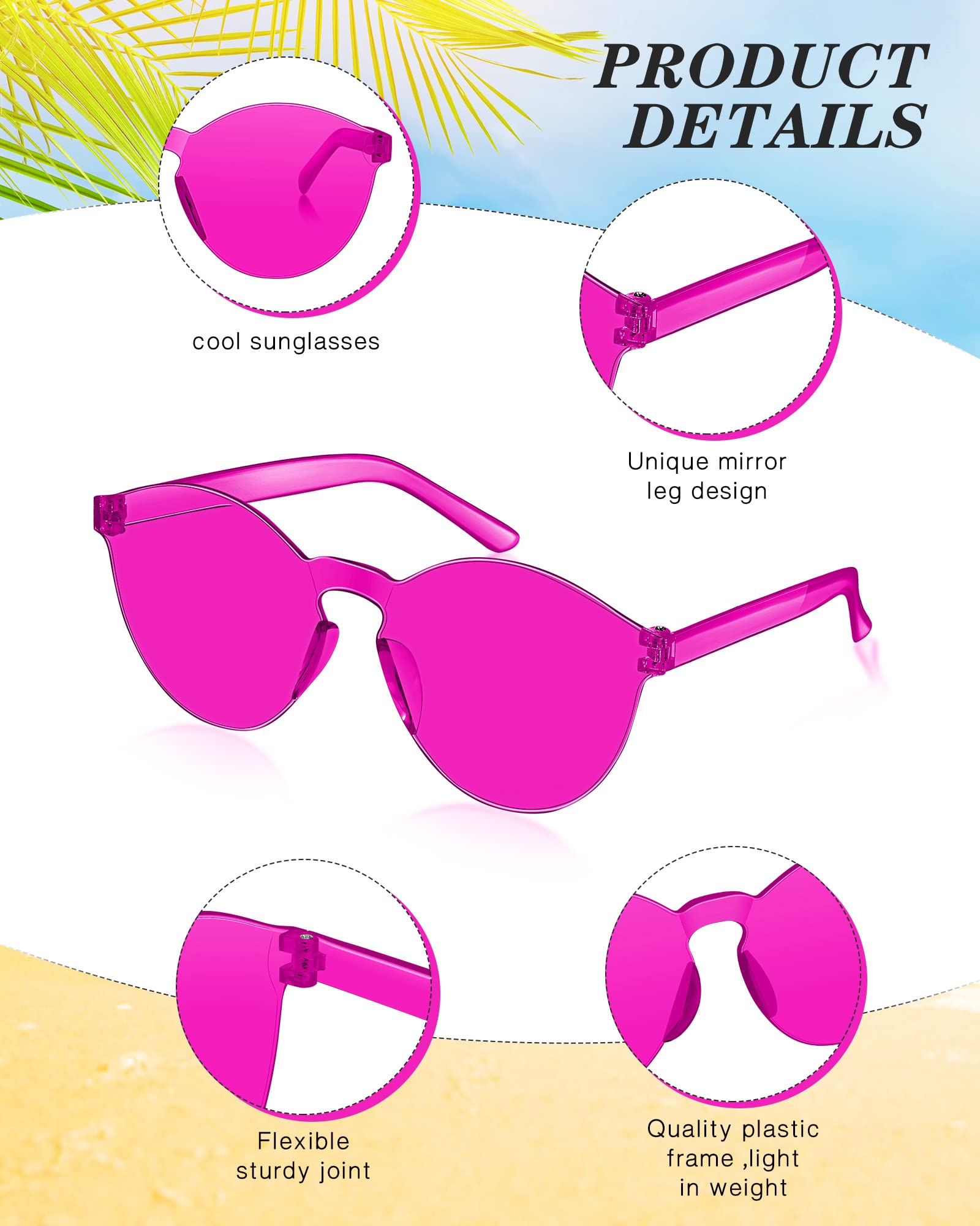 Xuhal 50 Pairs Colored Sunglasses Rimless Round Party Sunglasses Frameless Colored Glasses Transparent Candy Color Tinted Eyewear for Women Men Girls Adults