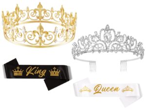 greatmh 2pack prom king and queen crowns for men women kings crown metal crystal tiara crown for women men bridegroom bride princess for birthday wedding halloween (gold&silver)