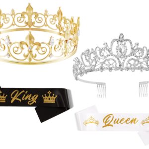 GreatMH 2Pack Prom King and Queen Crowns for Men Women Kings Crown Metal Crystal Tiara Crown for Women Men Bridegroom Bride Princess for Birthday Wedding Halloween (Gold&Silver)