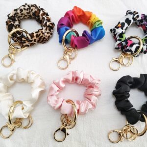 Junyuerly Wrist Strap Key Chain Elastic Scrunchie Bracelet Multifunctional Key Ring for Women (Style B -pink)