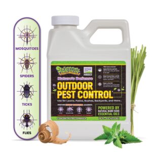 trifecta natural outdoor pest control spray: mosquito repellent outdoor patio, lawns, backyard, kills fleas, spider, ants, pet friendly tick yard spray (nature's defense: concentrate 10,000ft²)