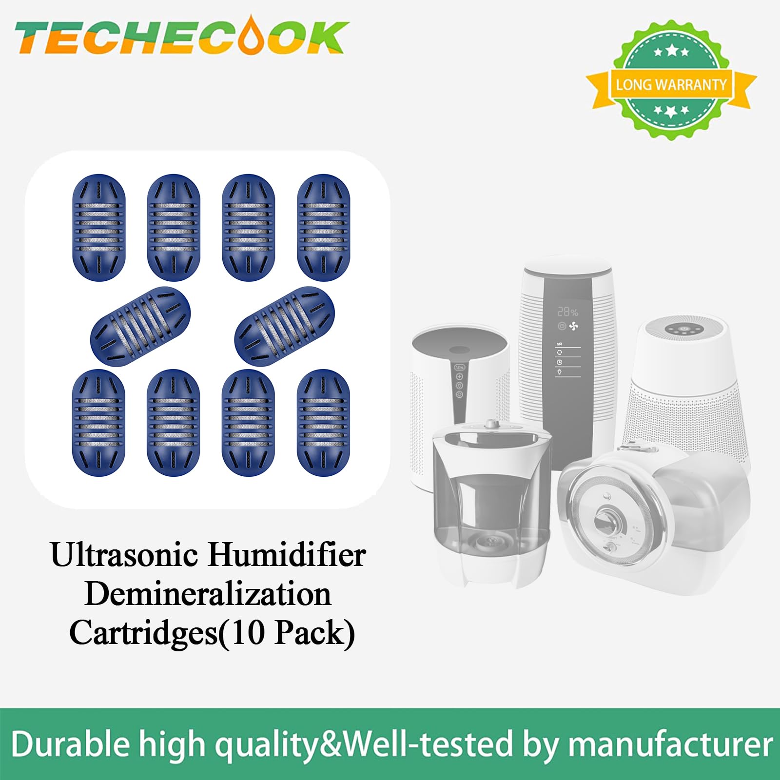 Techecook 10Pack Demineralization Cartridge Fit for HoMedics Ultrasonic Humidifier Demineralization Cartridge Filter UHE-HDC4, Eliminate White Mist|Prevent Hard Water Build-Up|Filter Mineral Deposits