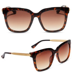 DIFF Hailey oversized lightweight square sunglasses for women UV400 protection, Black Brown Tortoise + Brown Gradient