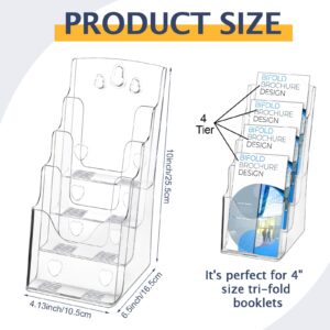 Crtiin 2 Pieces Acrylic Brochure Holder Brochure Display Stand 4 Tier Clear Pamphlet Flyer Holder Acrylic Magazine Holder Clear Acrylic Organizer for Wall Mount or Countertop (4 x 9 Inch)