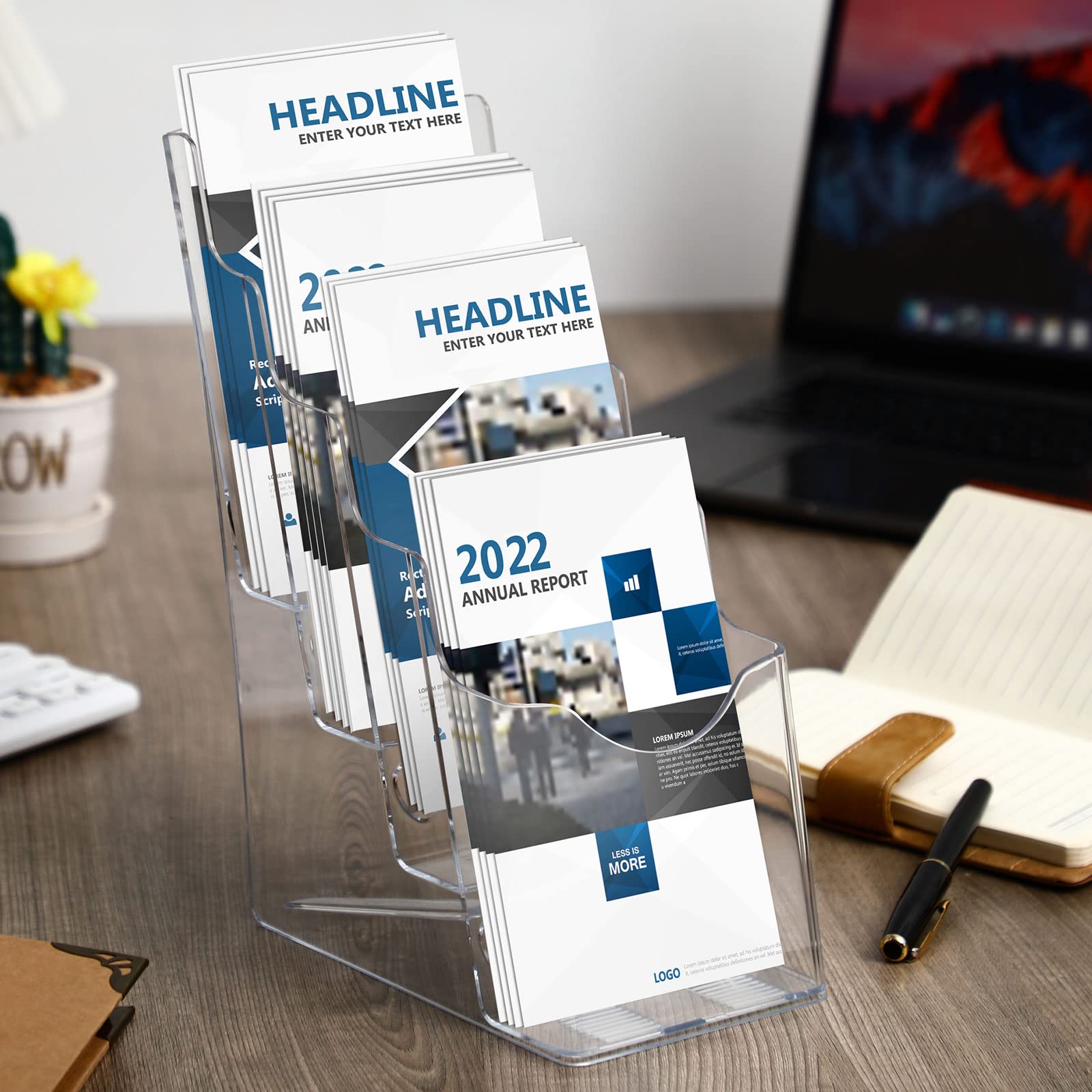 Crtiin 2 Pieces Acrylic Brochure Holder Brochure Display Stand 4 Tier Clear Pamphlet Flyer Holder Acrylic Magazine Holder Clear Acrylic Organizer for Wall Mount or Countertop (4 x 9 Inch)