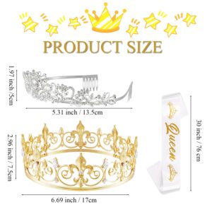 GreatMH 2Pack Prom King and Queen Crowns for Men Women Kings Crown Metal Crystal Tiara Crown for Women Men Bridegroom Bride Princess for Birthday Wedding Halloween (Gold&Silver)